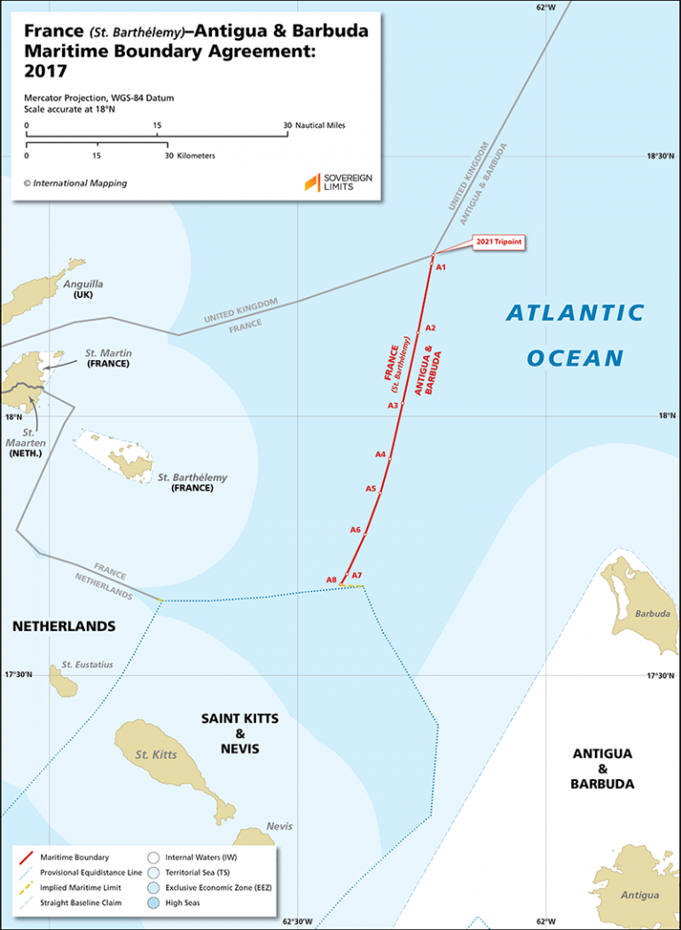 Antigua & Barbuda–France (St. Barthélemy) Maritime Boundary | Sovereign ...